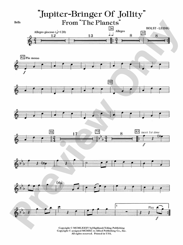 Jupiter (Bringer of Jollity): Bells: Bells Part - Digital Sheet Music ...