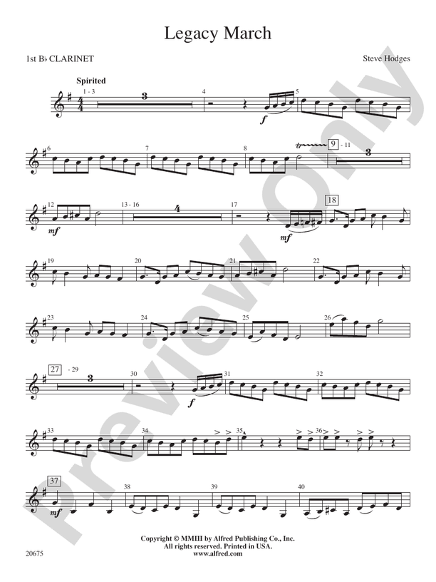 Legacy March: 1st B-flat Clarinet: 1st B-flat Clarinet Part - Digital ...