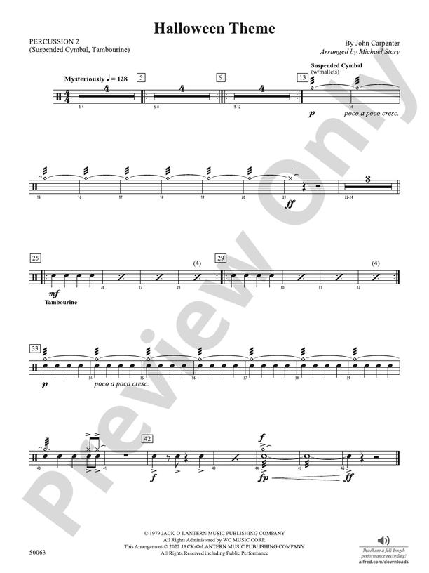 Halloween Theme: 2nd Percussion: 2nd Percussion Part - Digital Sheet ...
