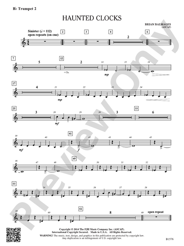 Haunted Clocks: B-flat Trumpet 2: B-flat Trumpet 2 Part: Brian Balmages ...