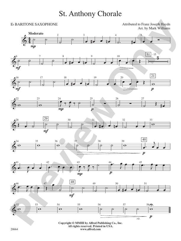 St. Anthony Chorale: E-flat Baritone Saxophone: E-flat Baritone Saxophone Part - Digital Sheet ...