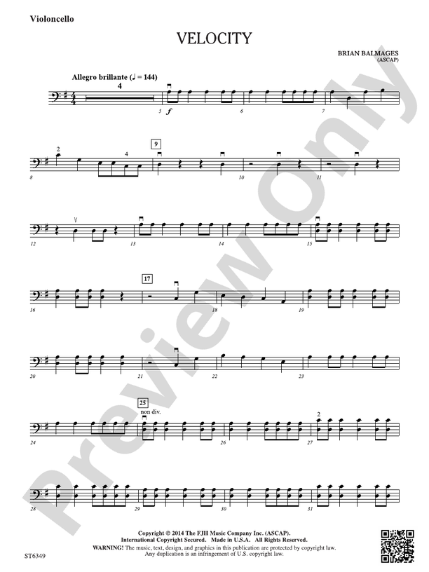 Velocity: Violoncello: Violoncello Part: Brian Balmages - Digital Sheet ...