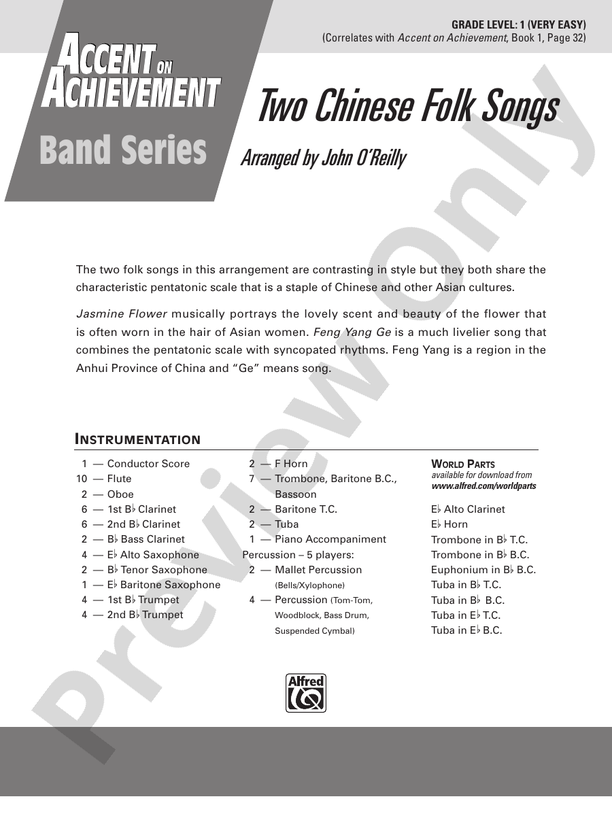 Two Chinese Folk Songs: Score: Concert Band Score - Digital Sheet Music ...