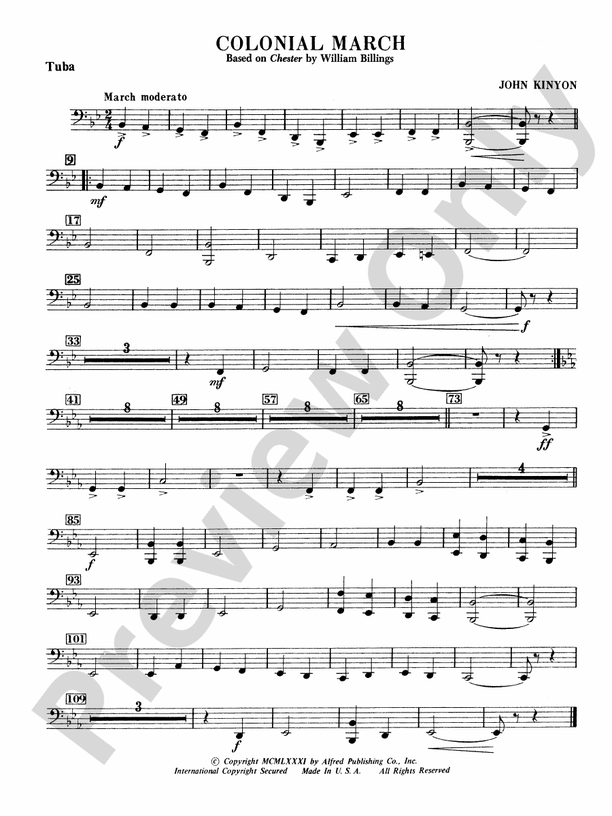 Colonial March (Based on Chester): Tuba: Tuba Part - Digital Sheet ...