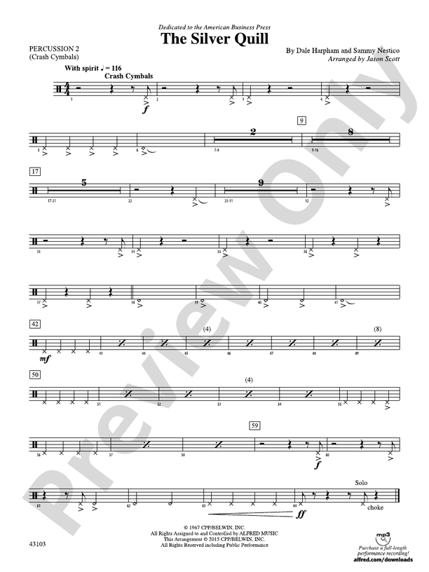 The Silver Quill: 2nd Percussion: 2nd Percussion Part - Digital Sheet Music Download