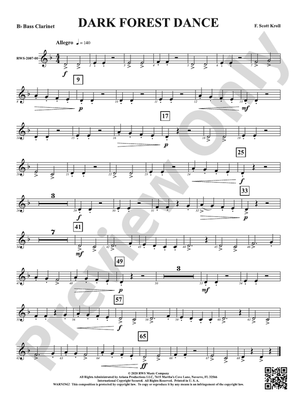 Dark Forest Dance: B-flat Bass Clarinet: B-flat Bass Clarinet Part: F ...