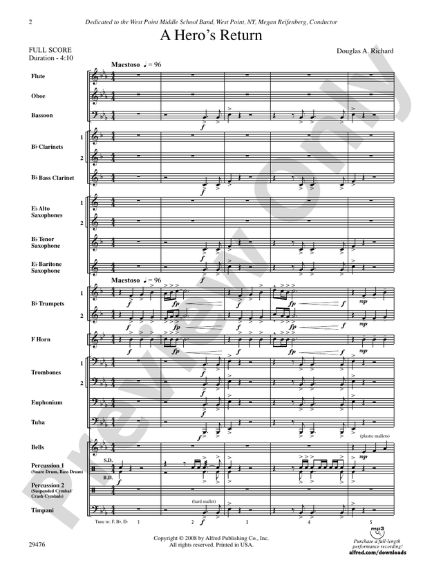 A Hero's Return: Concert Band Conductor Score & Parts: Douglas A ...