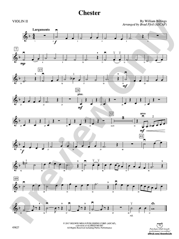Chester: 2nd Violin: 2nd Violin Part - Digital Sheet Music Download