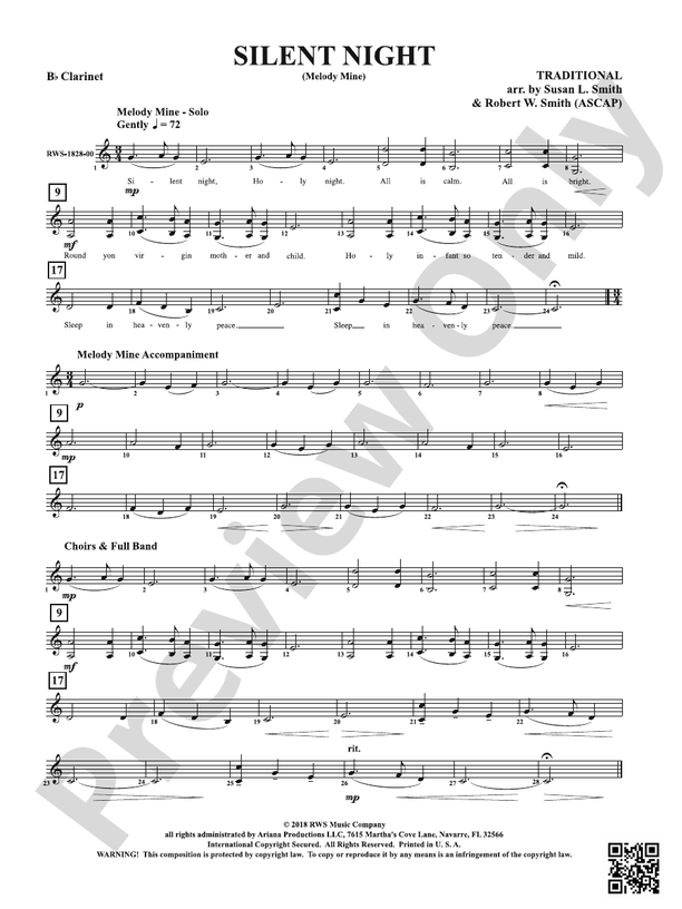 Silent Night - Melody Mine: 1st B-flat Clarinet: 1st B-flat Clarinet ...