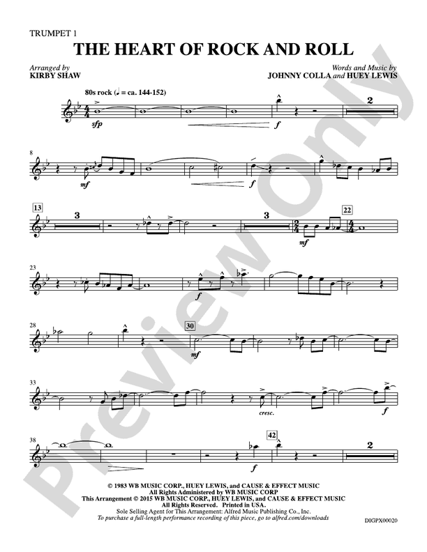 The Heart of Rock and Roll: Trumpet 1: Trumpet 1 Part: Huey Lewis - Digital Sheet Music Download