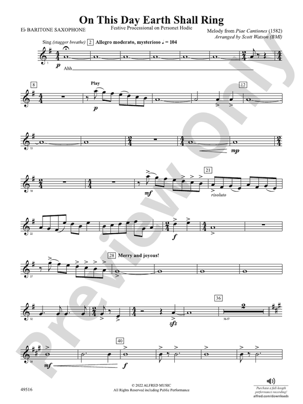 On This Day Earth Shall Ring: E-flat Baritone Saxophone: E-flat Baritone Saxophone Part ...
