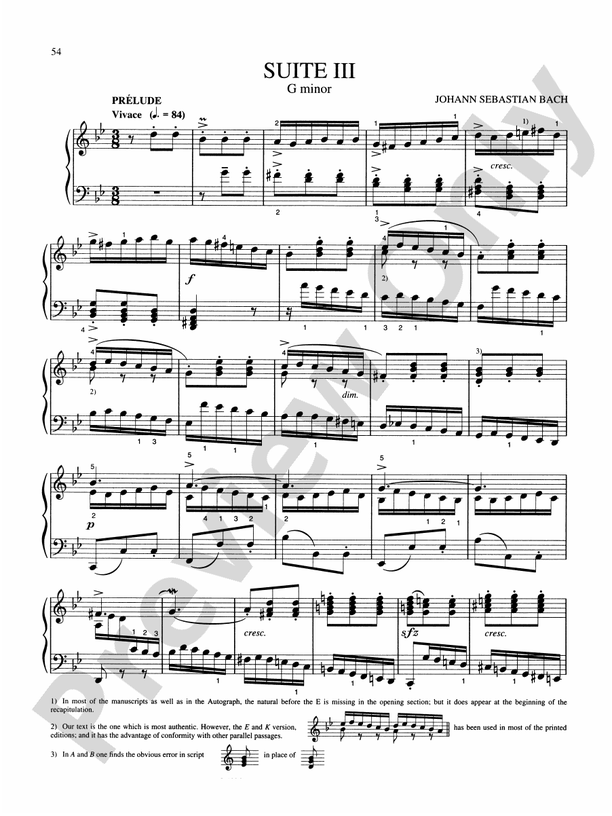 Bach: Six English Suites (Ed. Hans Bischoff): Suite No. 3 in G Minor ...