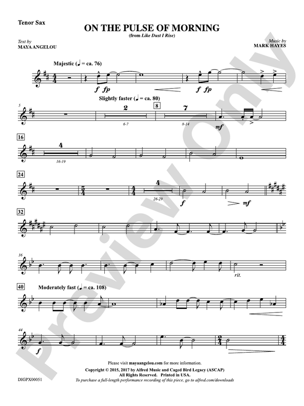 On the Pulse of Morning: B-flat Tenor Saxophone: B-flat Tenor Saxophone ...