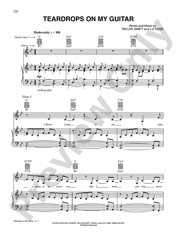Teardrops on My Guitar: Piano/Vocal/Guitar: Taylor Swift - Digital ...