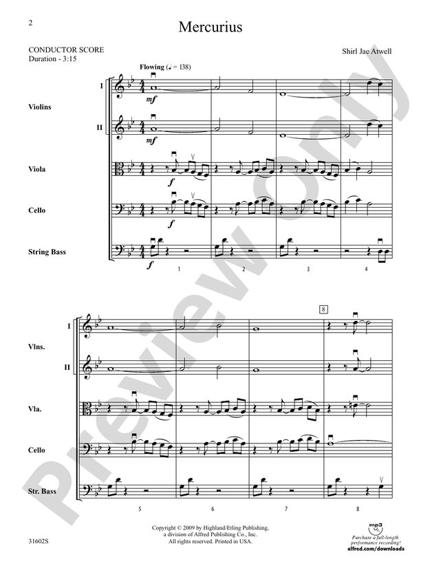 Mercurius: String Orchestra Conductor Score & Parts: Shirl Jae Atwell ...