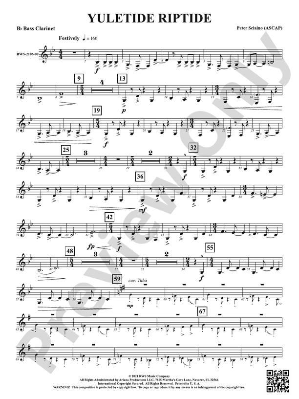 Yuletide Riptide: B-flat Bass Clarinet: B-flat Bass Clarinet Part ...