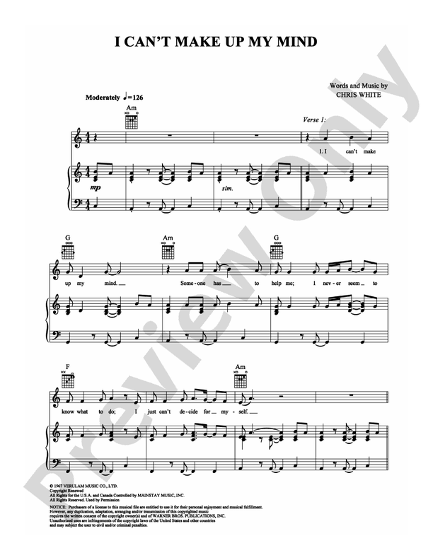 I Can't Make Up My Mind: Piano/Vocal/Chords: The Zombies - Digital Sheet Music Download
