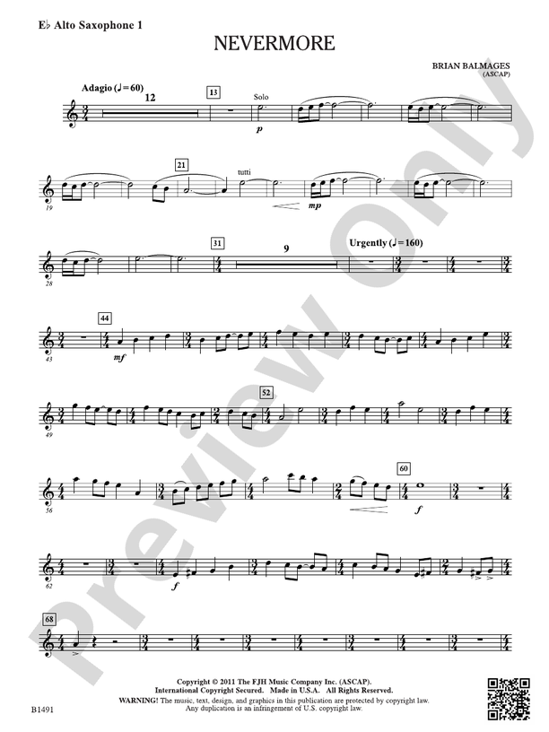 Nevermore: E-flat Alto Saxophone 1: E-flat Alto Saxophone 1 Part: Brian Balmages - Digital Sheet ...