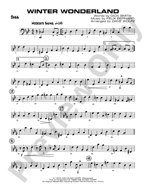 Winter Wonderland: String Bass: String Bass Part - Digital Sheet Music ...