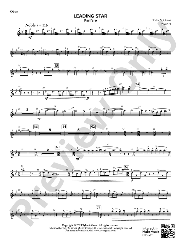 Leading Star Fanfare: Oboe: Oboe Part - Digital Sheet Music Download
