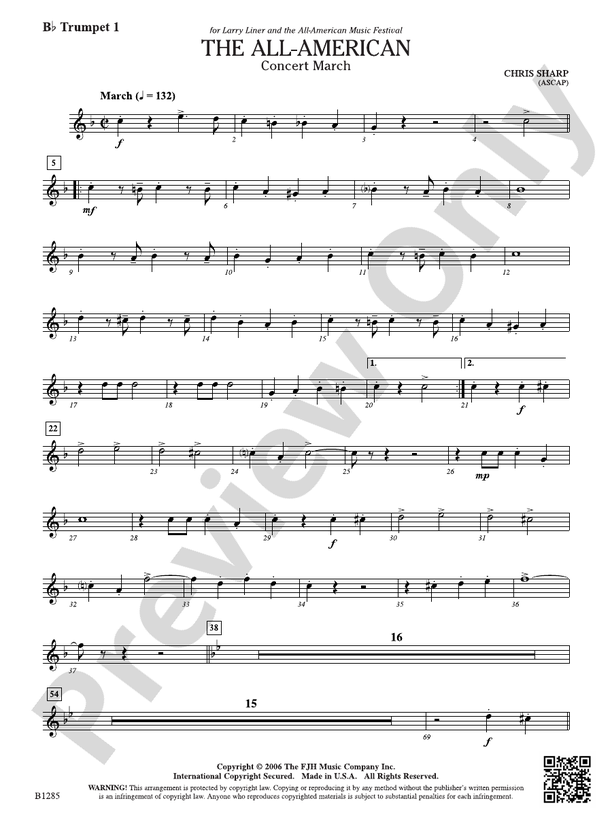The All-American (Concert March): B-flat Trumpet 1: B-flat Trumpet 1 ...