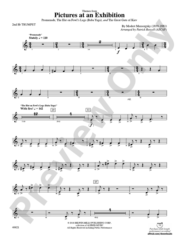 Pictures at an Exhibition: 2nd B-flat Trumpet: 2nd B-flat Trumpet Part - Digital Sheet Music ...
