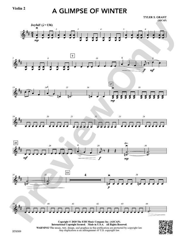 A Glimpse of Winter: Violin 2: Violin 2 Part: Tyler S. Grant - Digital ...