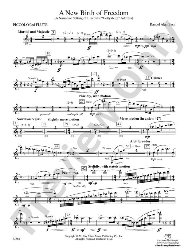 A New Birth of Freedom: Piccolo: Piccolo Part - Digital Sheet Music Download