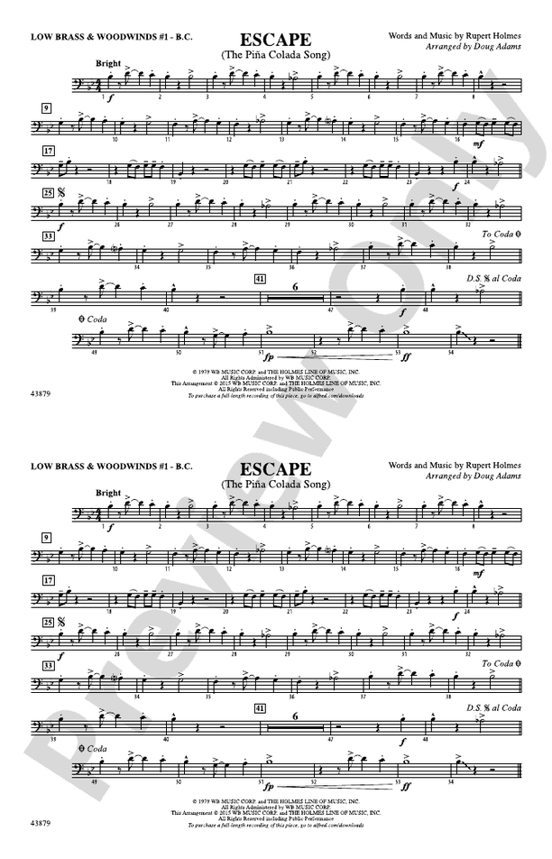 Escape (from Guardians of the Galaxy): Low Brass & Woodwinds #1 - Bass ...
