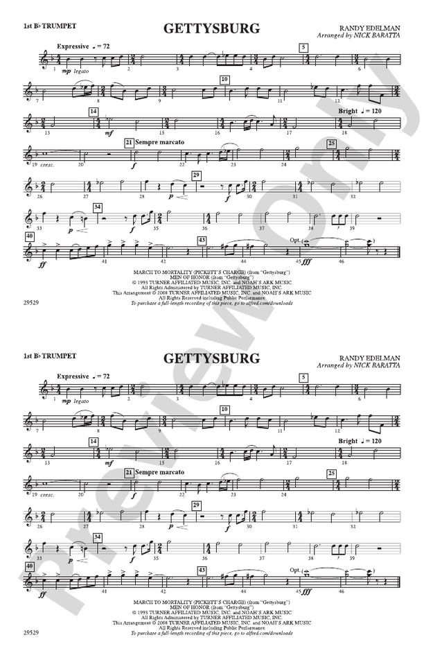Gettysburg: 1st B-flat Trumpet: 1st B-flat Trumpet Part - Digital Sheet ...