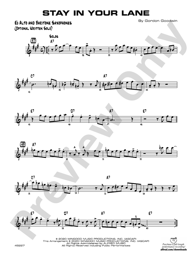 Stay in Your Lane: Eb Alto Sax Optional Solo: Eb Alto Sax Optional Solo ...