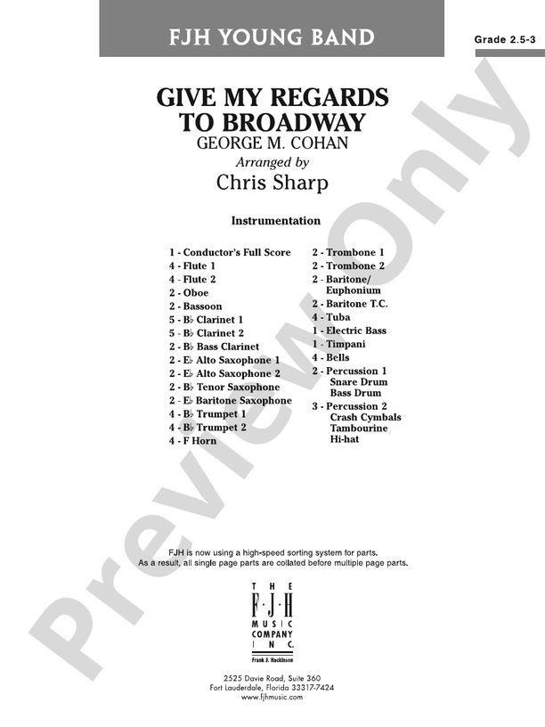 Give My Regards to Broadway: Concert Band Conductor Score & Parts ...