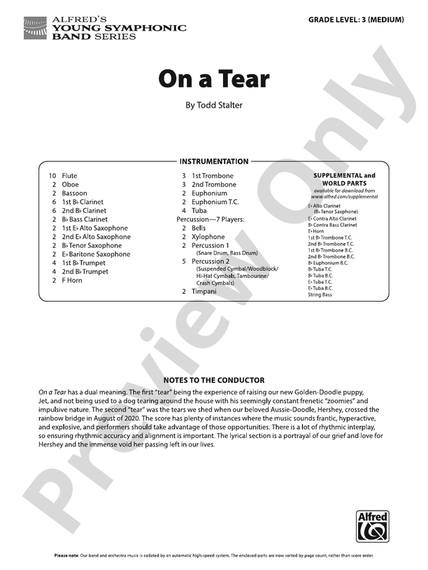 On a Tear: Score: Concert Band Score - Digital Sheet Music Download