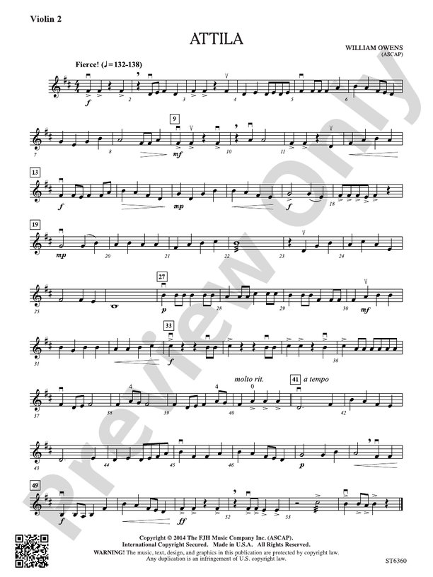 Attila: Violin 2 (Viola T.C.): Violin 2 (Viola T.C.) Part: William ...