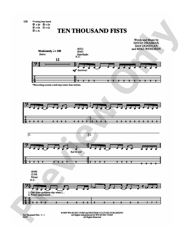 Ten Thousand Fists: Bass TAB: Disturbed - Digital Sheet Music Download