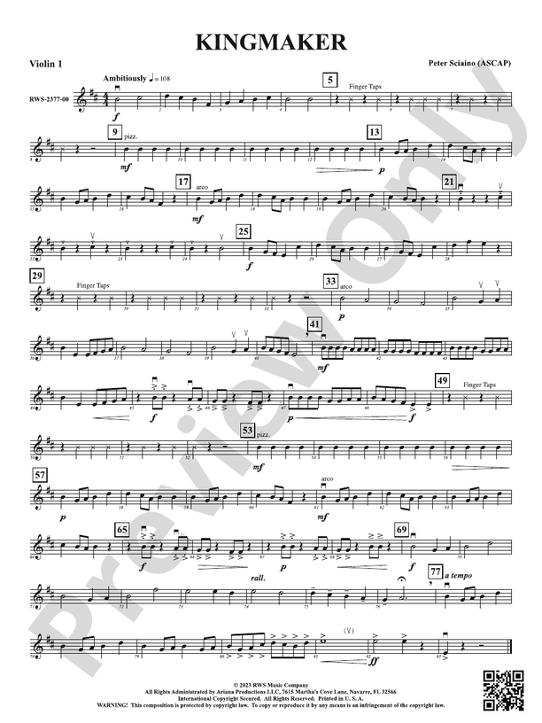 Kingmaker: 1st Violin: 1st Violin Part: Peter Sciaino - Digital Sheet ...