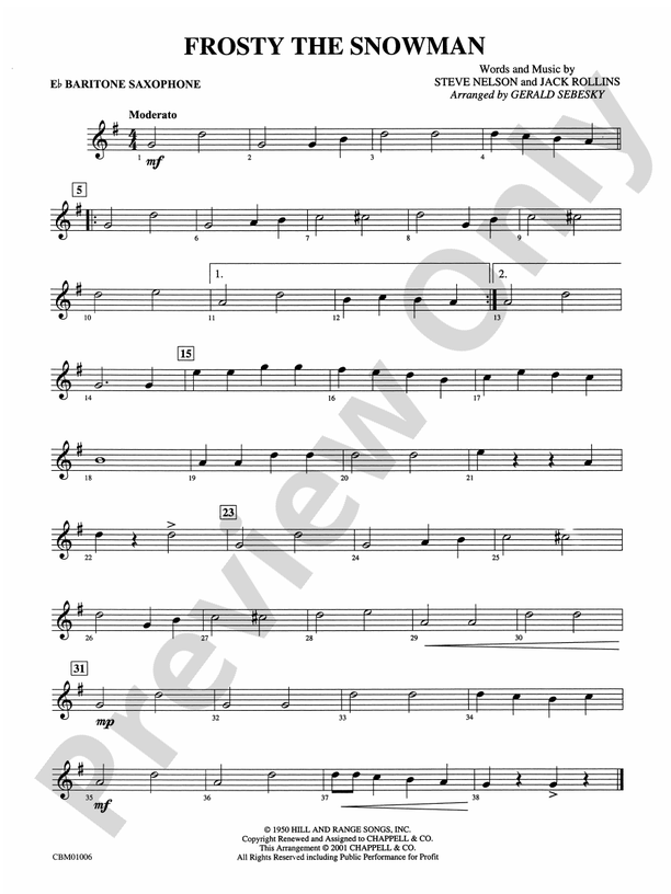 Frosty the Snowman: E-flat Baritone Saxophone: E-flat Baritone ...