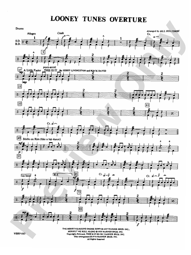 Looney Tunes Overture: Drums: Drums Part - Digital Sheet Music Download