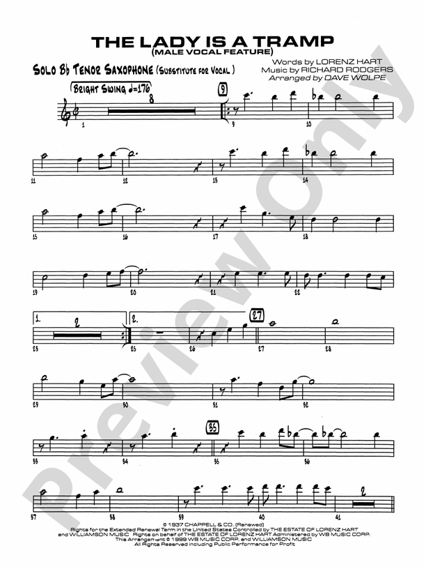 The Lady Is a Tramp: Solo Tenor Saxophone: Solo Tenor Saxophone Part ...