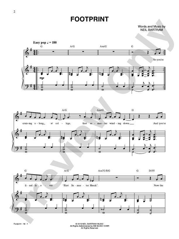 Footprint: Piano/Vocal/Chords: Neil Bartram - Digital Sheet Music Download