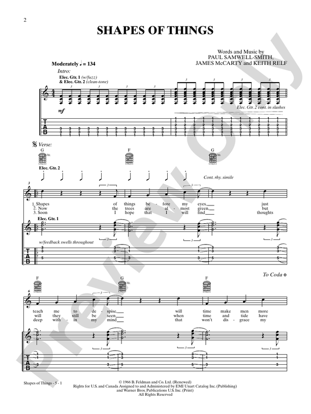 Shapes of Things: Authentic Guitar TAB: Yardbirds - Digital Sheet Music Download