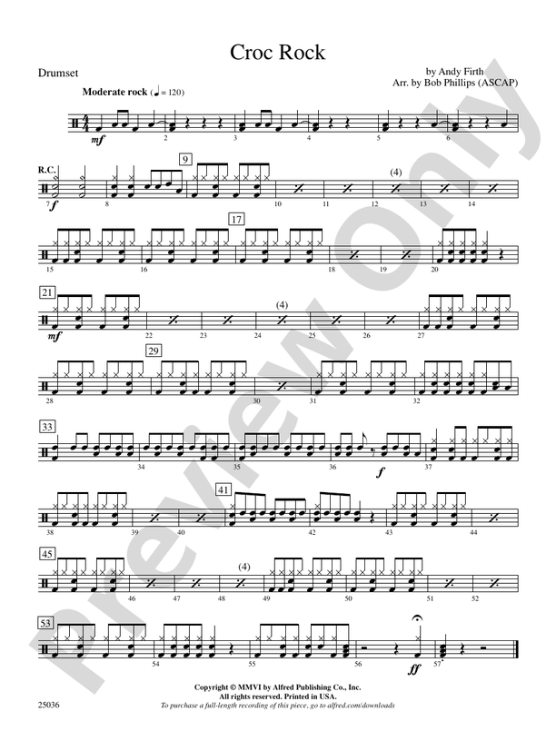 Croc Rock: Drums: Drums Part - Digital Sheet Music Download