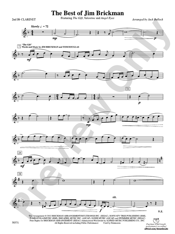 The Best of Jim Brickman: 2nd B-flat Clarinet: 2nd B-flat Clarinet Part ...