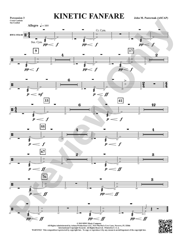 Kinetic Fanfare: 3rd Percussion: 3rd Percussion Part: John M. Pasternak - Digital Sheet Music ...