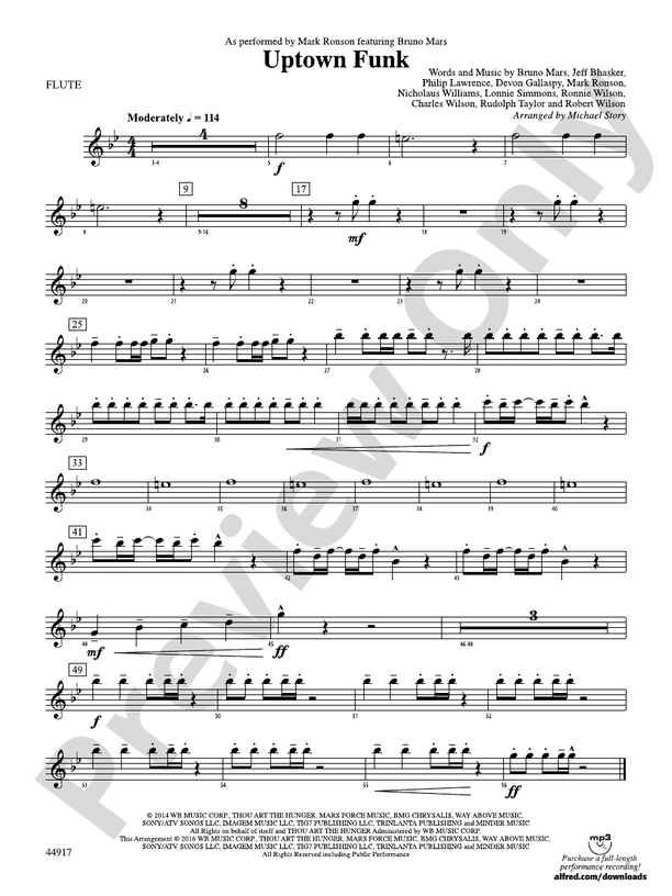 Uptown Funk: Flute: Flute Part - Digital Sheet Music Download
