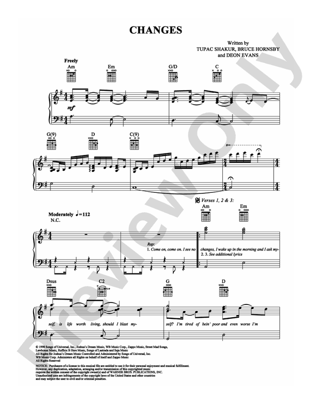 Changes: Piano/Vocal/Chords: Tupac Shakur - Digital Sheet Music Download