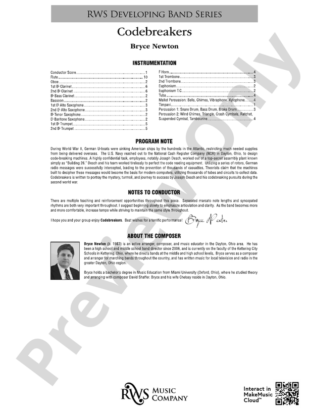 Codebreakers: Concert Band Conductor Score & Parts: Bryce Newton - Digital Sheet Music Download