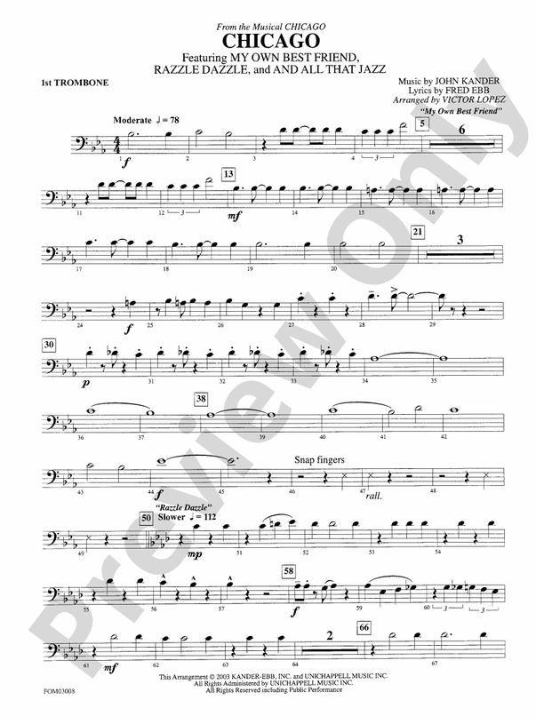 Chicago (from the musical Chicago): 1st Trombone: 1st Trombone Part ...