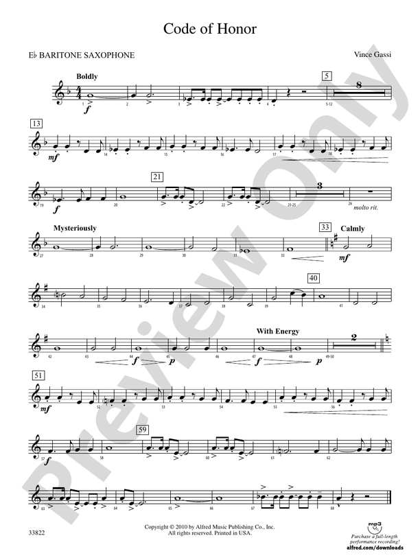 Code of Honor: E-flat Baritone Saxophone: E-flat Baritone Saxophone Part - Digital Sheet Music ...