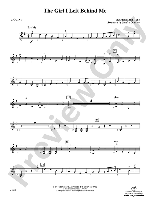 The Girl I Left Behind Me: 1st Violin: 1st Violin Part - Digital Sheet ...